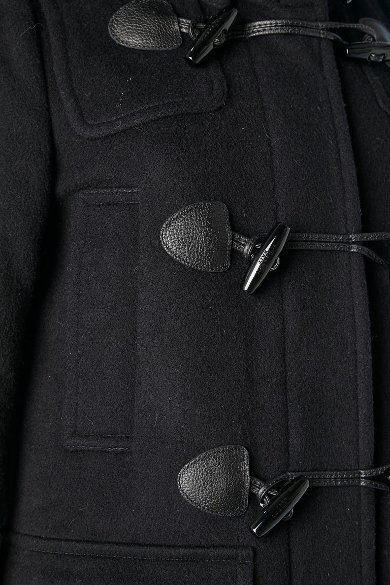 Navy blue wool duffle-coat with Tartan lining and hood Burberry Brit For Sale at 1stDibs