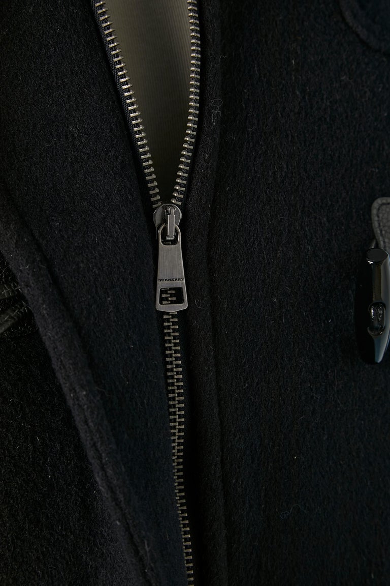 Navy blue wool duffle-coat with Tartan lining and hood Burberry Brit For Sale at 1stDibs