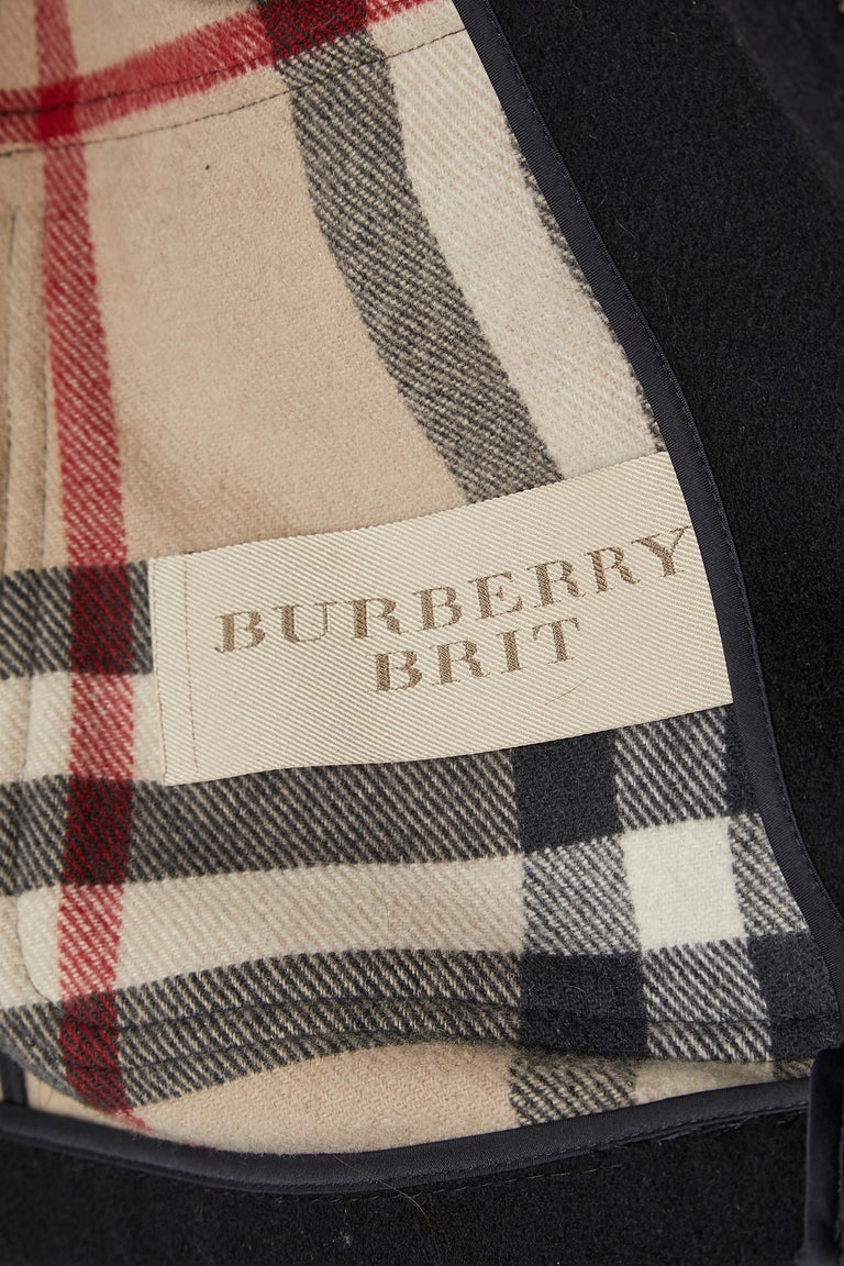 Navy blue wool duffle-coat with Tartan lining and hood Burberry Brit ...