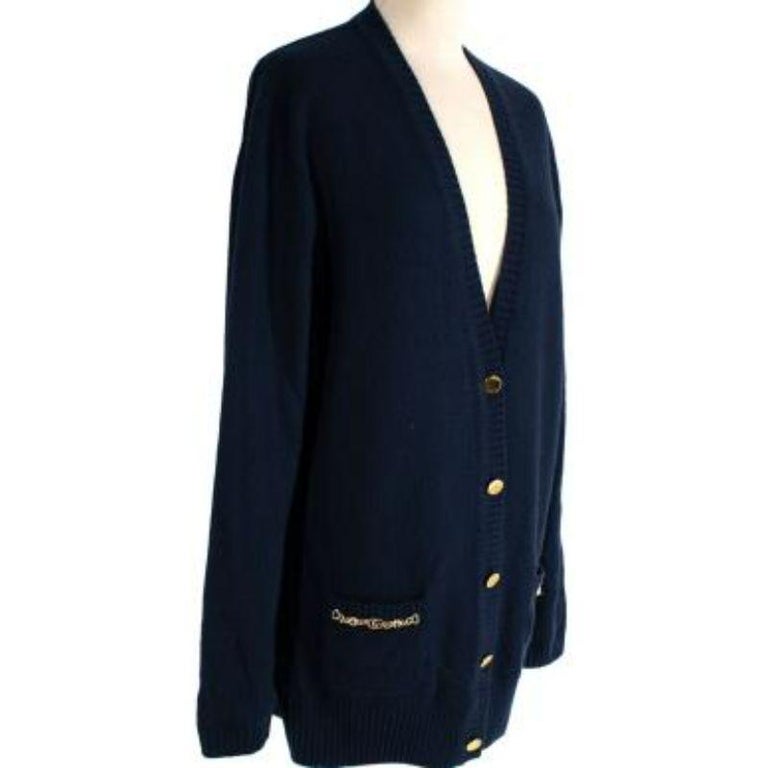 Navy Cashmere Cardigan with Chain Detail For Sale at 1stDibs