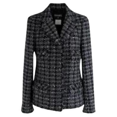 Navy and Grey Check Tweed Jacket For Sale at 1stDibs