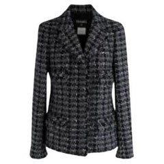 Navy and Grey Check Tweed Jacket For Sale at 1stDibs