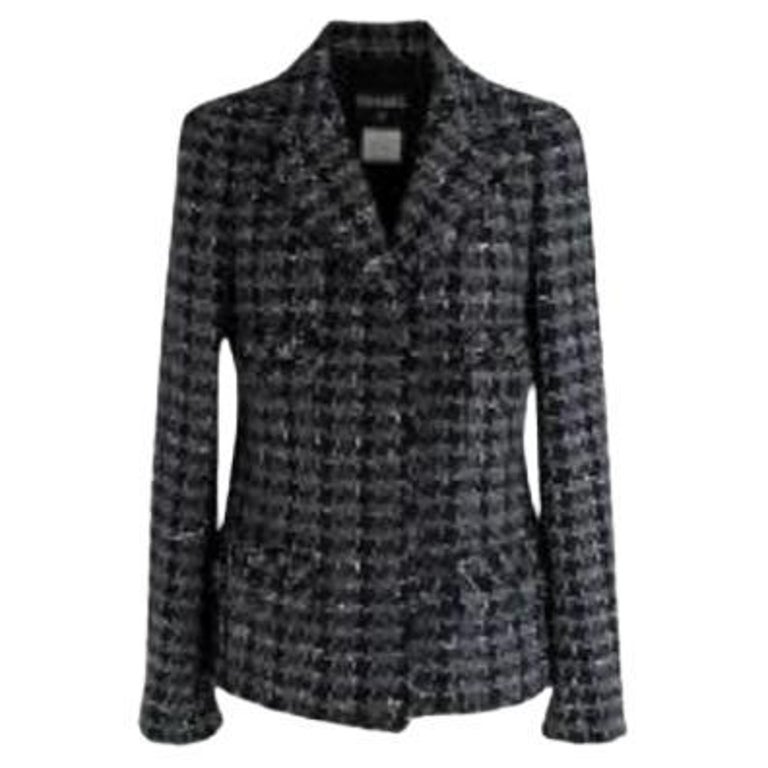 Navy and Grey Check Tweed Jacket For Sale at 1stDibs