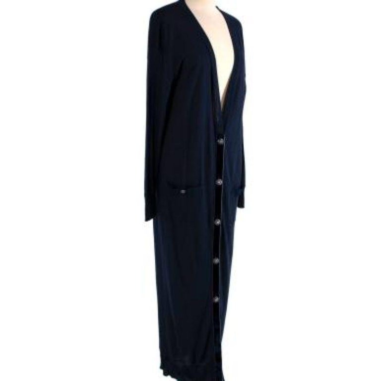 Navy Knit Long Line Cardigan For Sale at 1stDibs