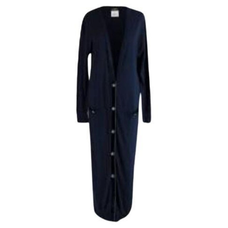 Navy Knit Long Line Cardigan For Sale at 1stDibs