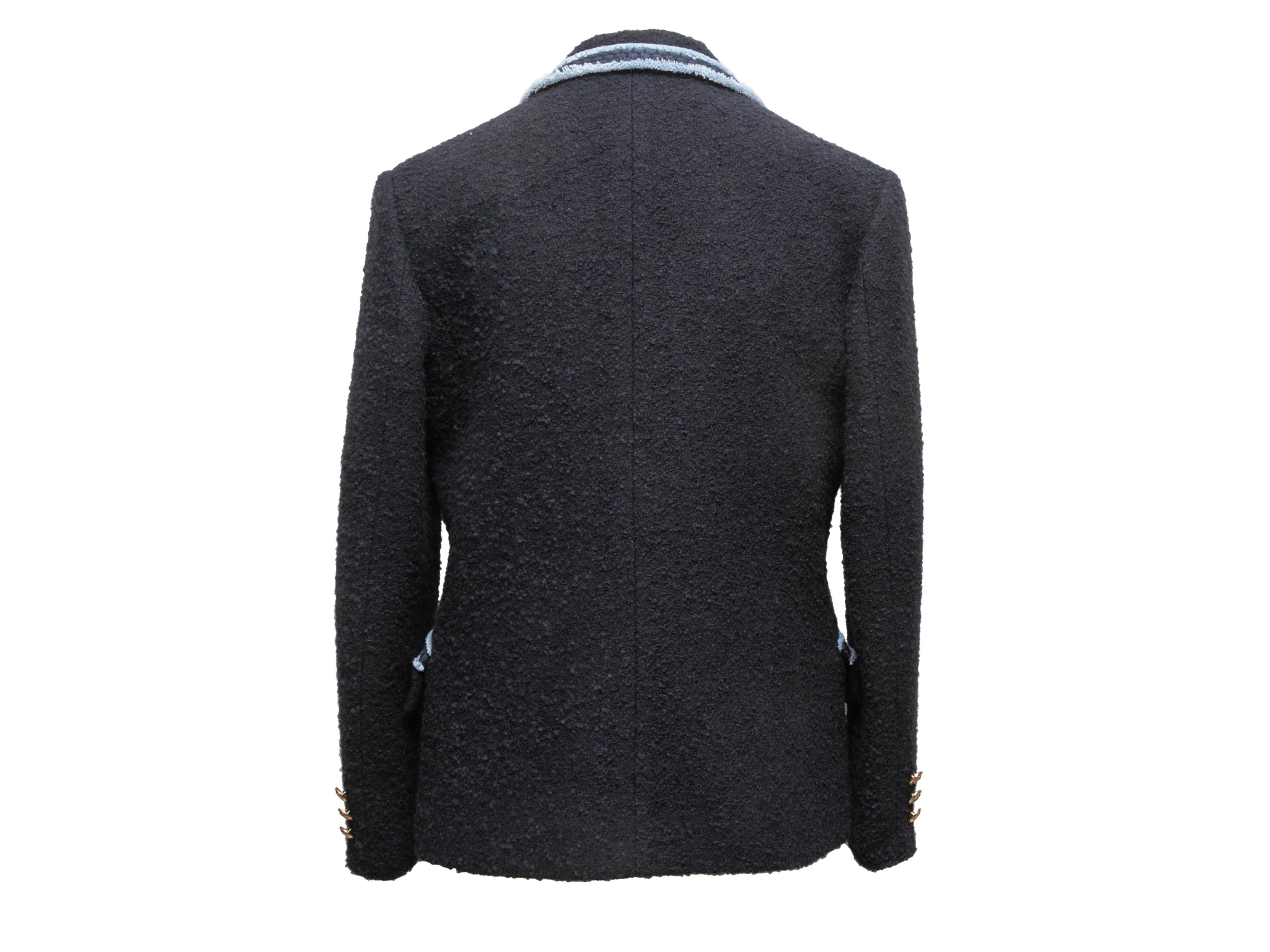 Navy and Light Blue Sandro Boucle Blazer For Sale at 1stDibs