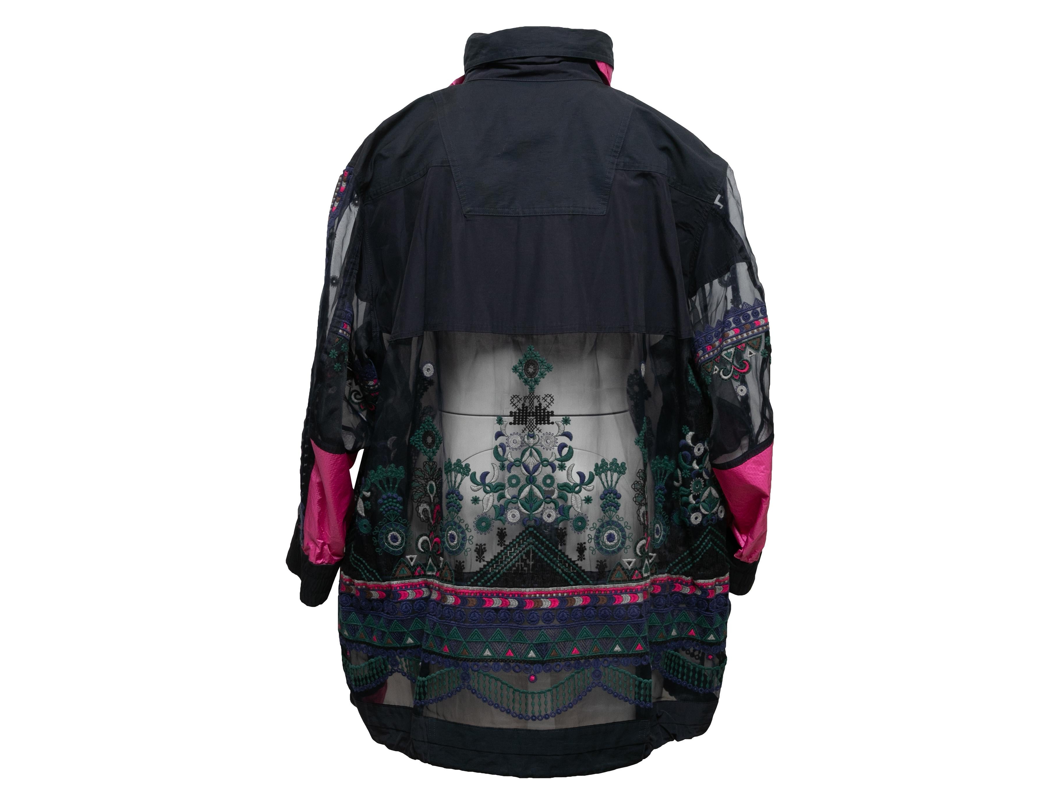 Navy and Multicolor Sacai Sheer Embroidered Windbreaker Designer Size 4 ...