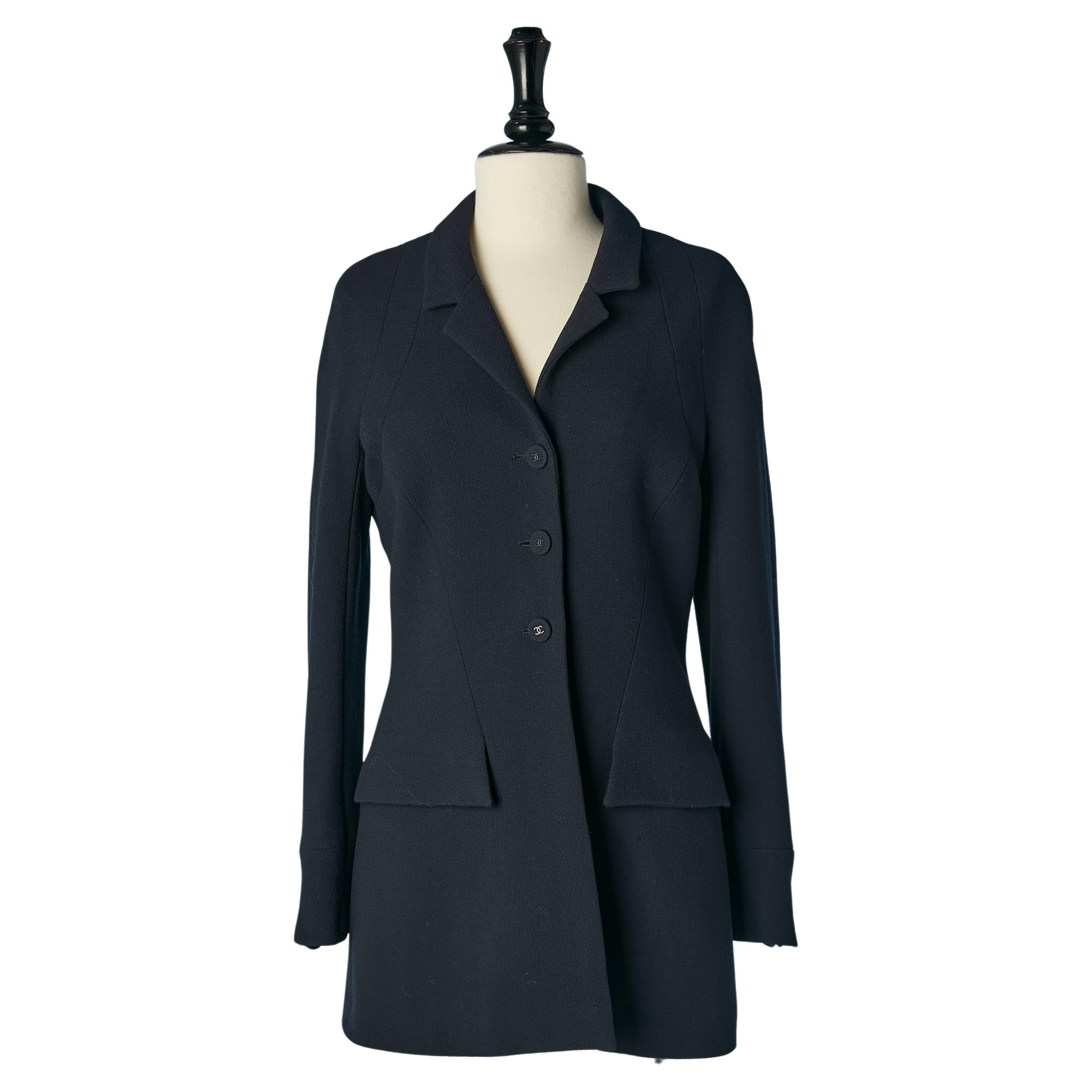 Navy single breasted jacket in wool Chanel Boutique at 1stDibs