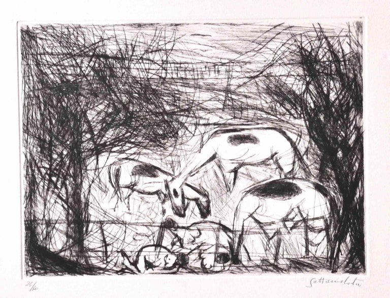 Nazareno Gattamenata - Horses - Original etching by Nazareno ...