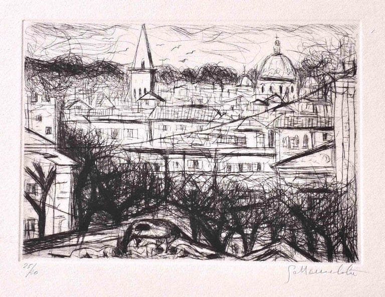 Nazareno Gattamenata - Roman Landscape - Original etching by Nazareno ...