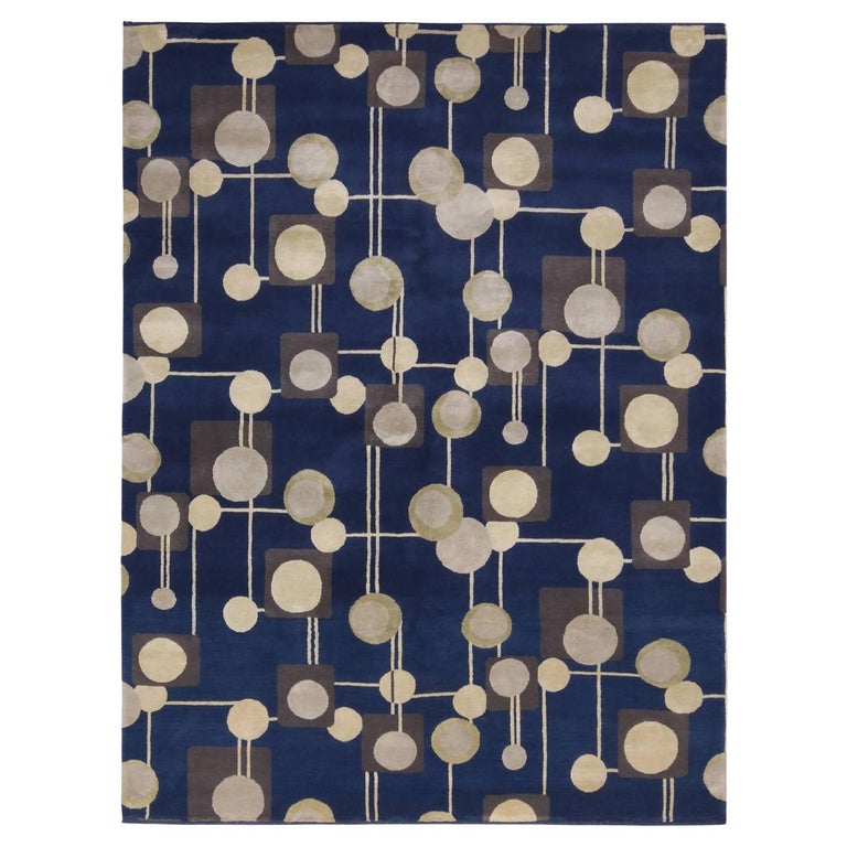 Nazmiyal Collection Blue Circle Mid Century Modern Rug 6 ft 3 in x 8 ft ...
