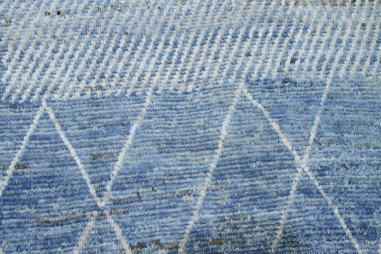 Nazmiyal Collection Blue Modern Moroccan Style Rug. 10 ft 4 in x 12 ft ...