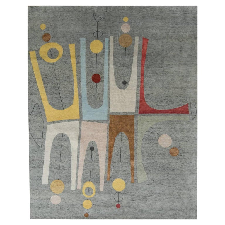 Nazmiyal Collection Decorative Grey Mid Century Modern Rug 8 ft 1 in x ...