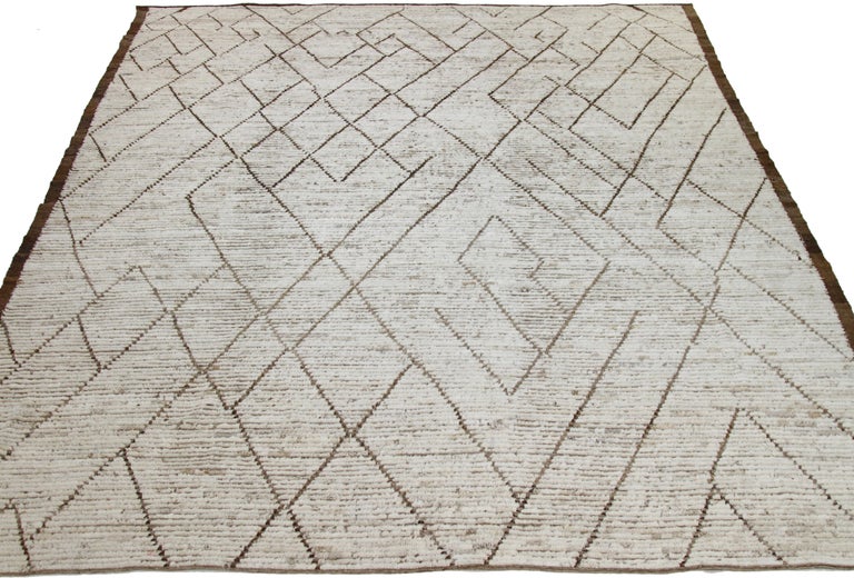 Nazmiyal Collection Ivory Tribal Modern Moroccan Style Rug. 9ft 5 in x ...