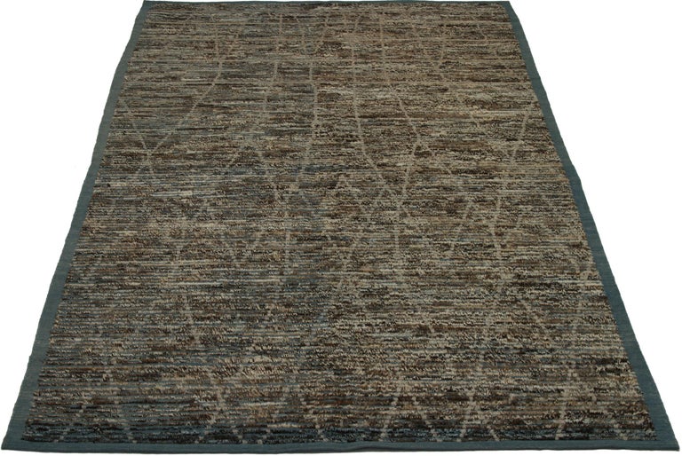Nazmiyal Collection Navy Blue Textured Modern Distressed Rug. 6 ft 7 in ...