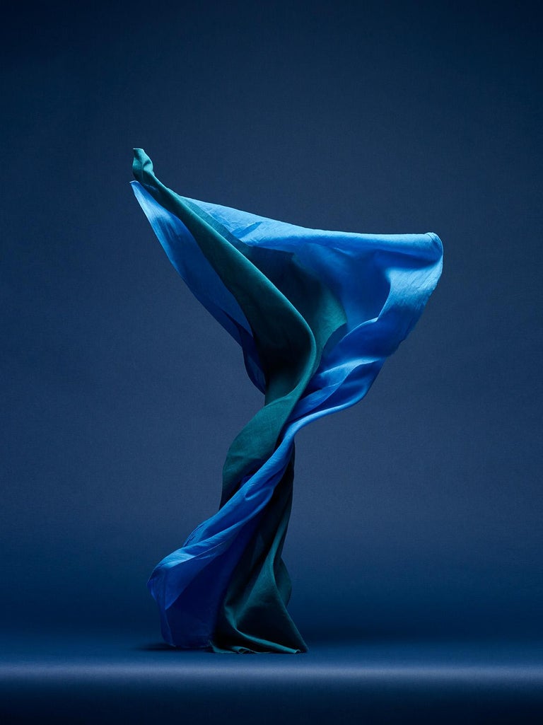 Neal Grundy - Dancing Fabric, Light Blue and Green For Sale at 1stDibs