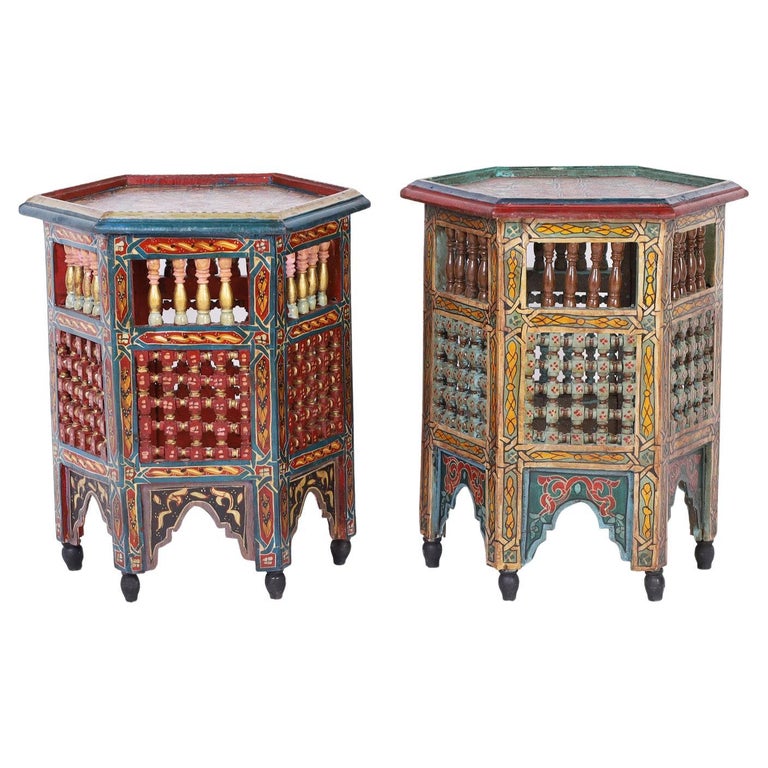 Near Pair of Antique Moroccan Painted Stands, Priced Individually at ...
