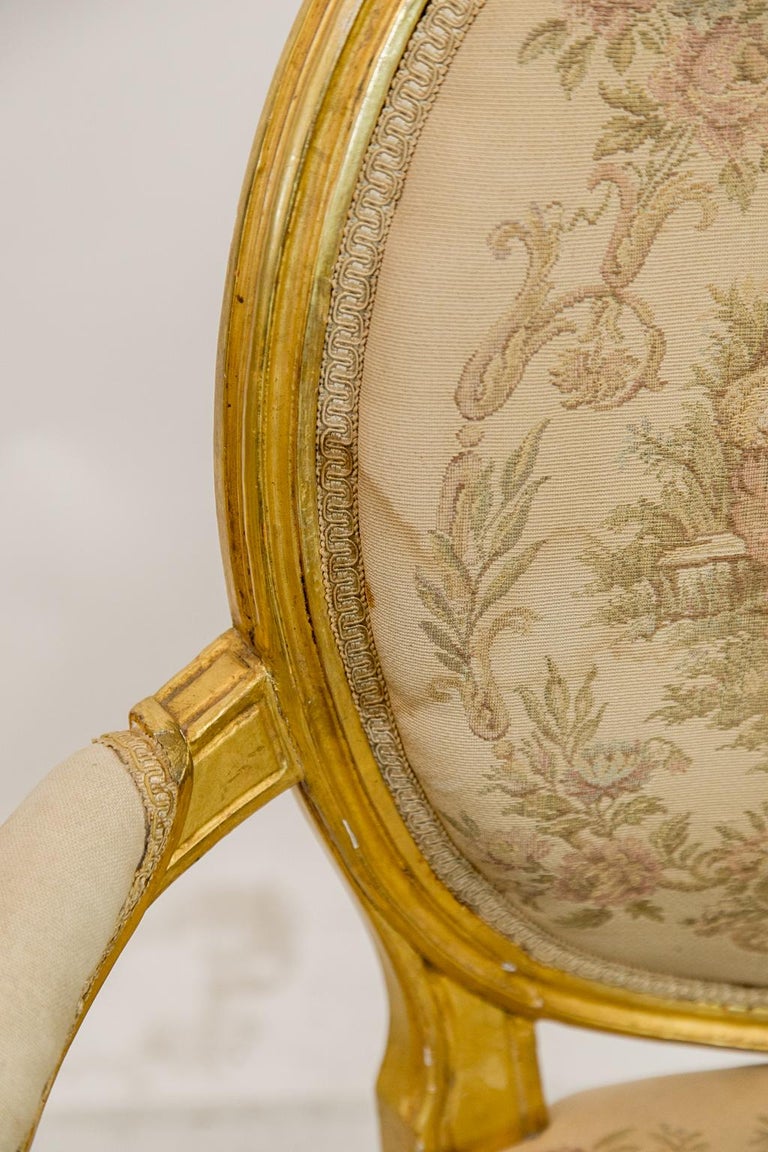 Near Pair of French Gilt Armchairs For Sale at 1stDibs