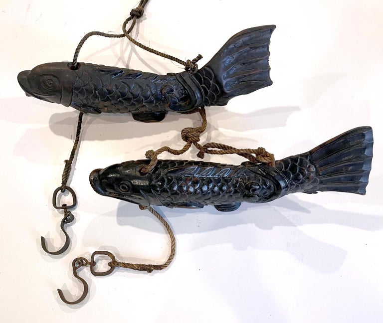 Near Pair of Japanese Jizai Kagi Wood Koi Folk Art Sculptures For Sale ...