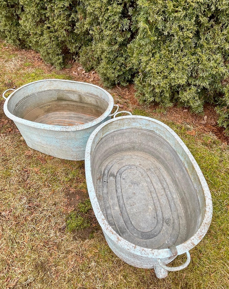 Near-Pair of Large German Oval Galvanized Planters with Custom Painted ...
