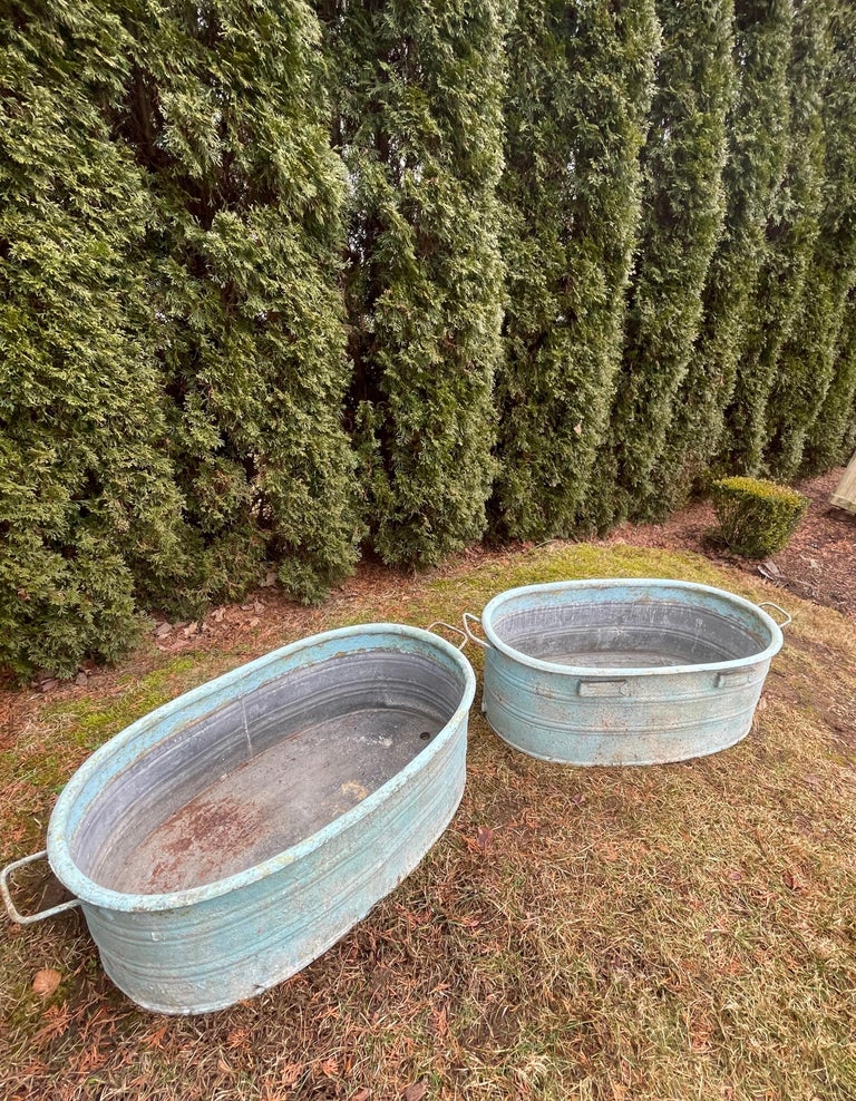 Near-Pair of Very Large German Oval Galvanized Planters #3 with Custom ...