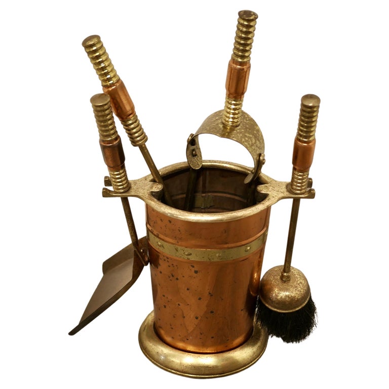 Neat Copper and Brass Fireside Companion Set, Fireside Tools For Sale ...