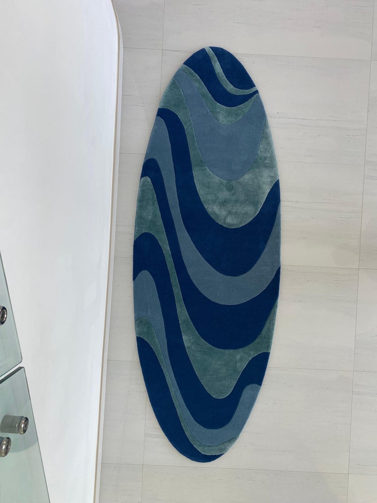 Rug Necessity Wool Carpet blue oval wavy modern hand tufted turquoise ...