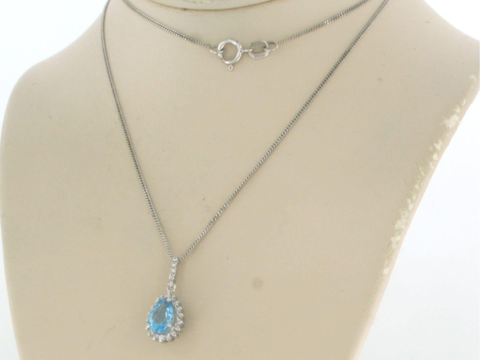 Neckalce and pendant set with topaz and diamonds 14k white gold For ...