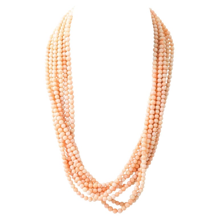 Necklace, 7 Rows of Angel Skin Coral For Sale at 1stDibs