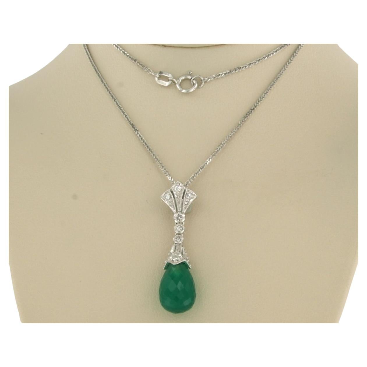 White and Blue-Green Diamond Checker Board Pendant Necklace For Sale at ...