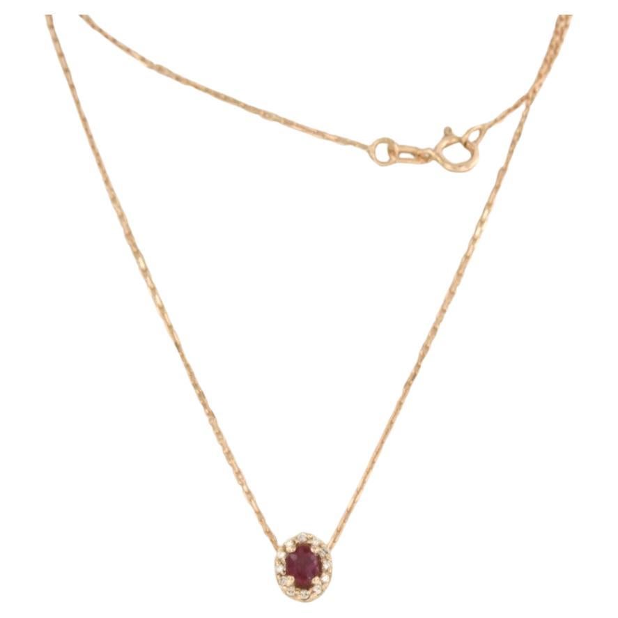 Necklace and pendant set with ruby and diamonds 14k pink gold For Sale ...