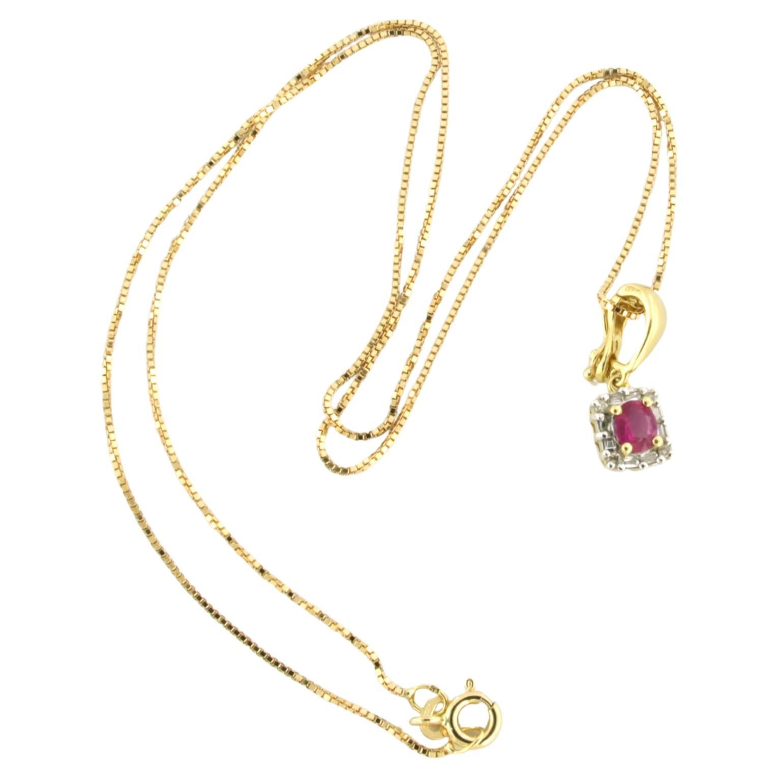 18K Yellow Gold Ruby and Diamond Pendant Necklace 7.8g For Sale at 1stDibs
