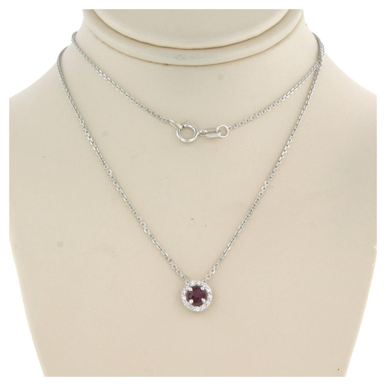 Necklace and pendant with ruby and diamonds 14k white gold For Sale at ...
