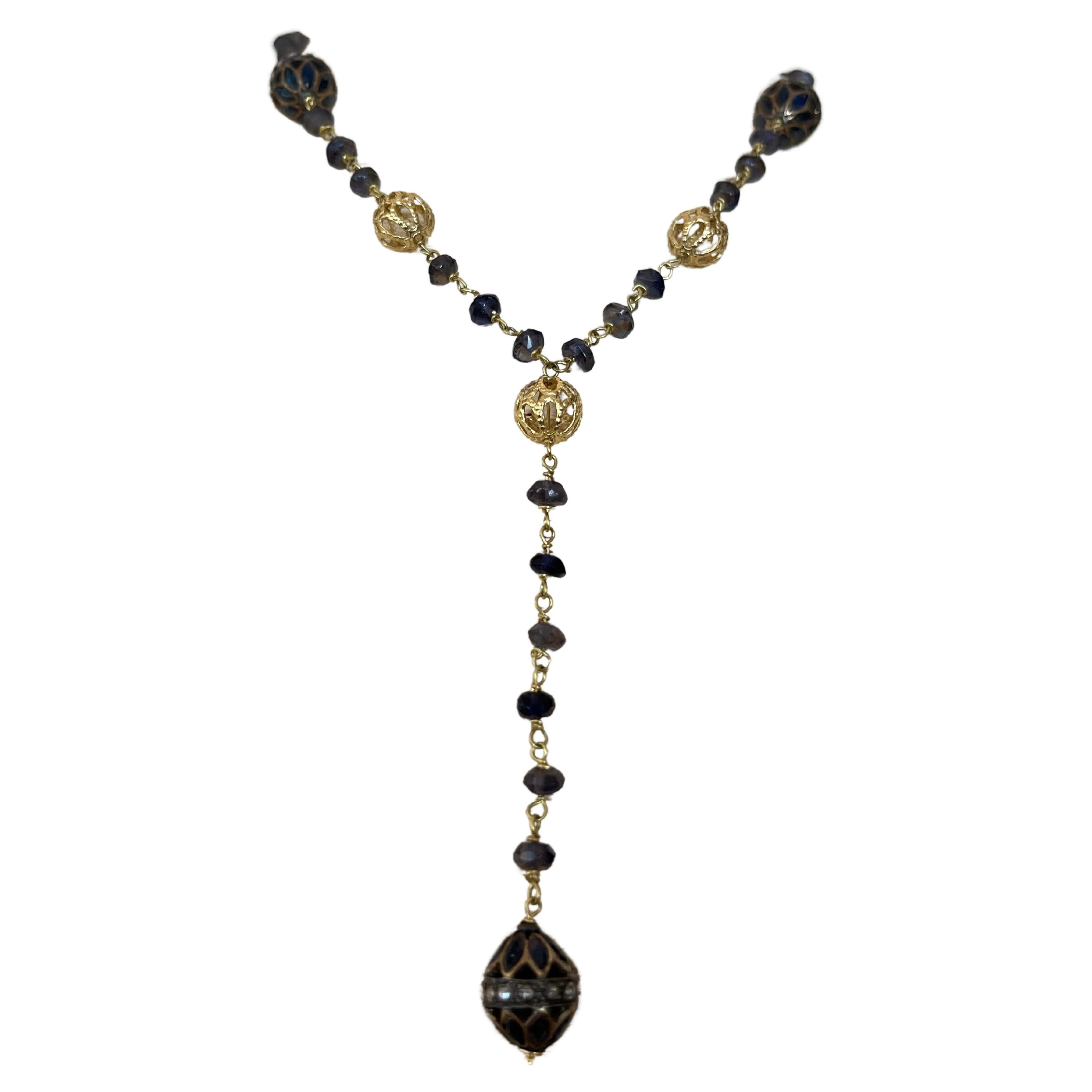 Necklace in 18 kt Gold, Amethyst and Diamond Roses, Italy, 80s For Sale ...