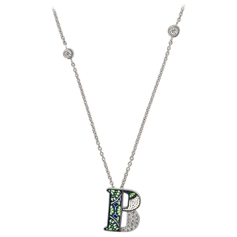 Necklace Letter B White Gold White Diamonds Hand Decorated with ...