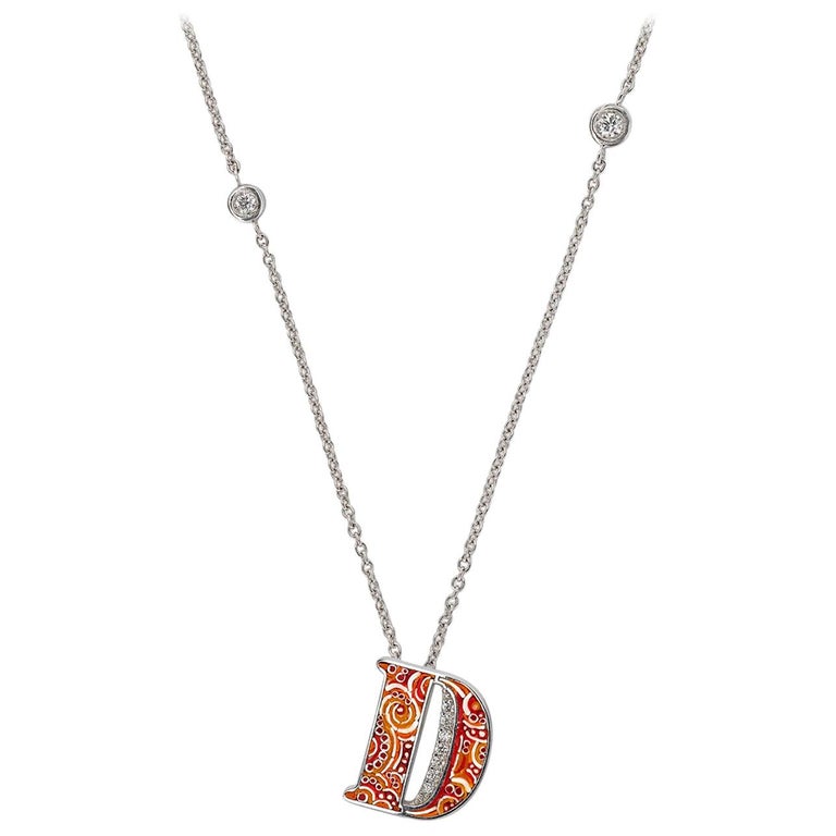 Necklace Letter D White Gold White Diamonds Hand Decorated with ...