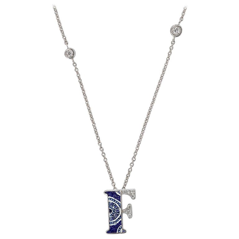 Necklace Letter F White Gold White Diamonds Hand Decorated with ...