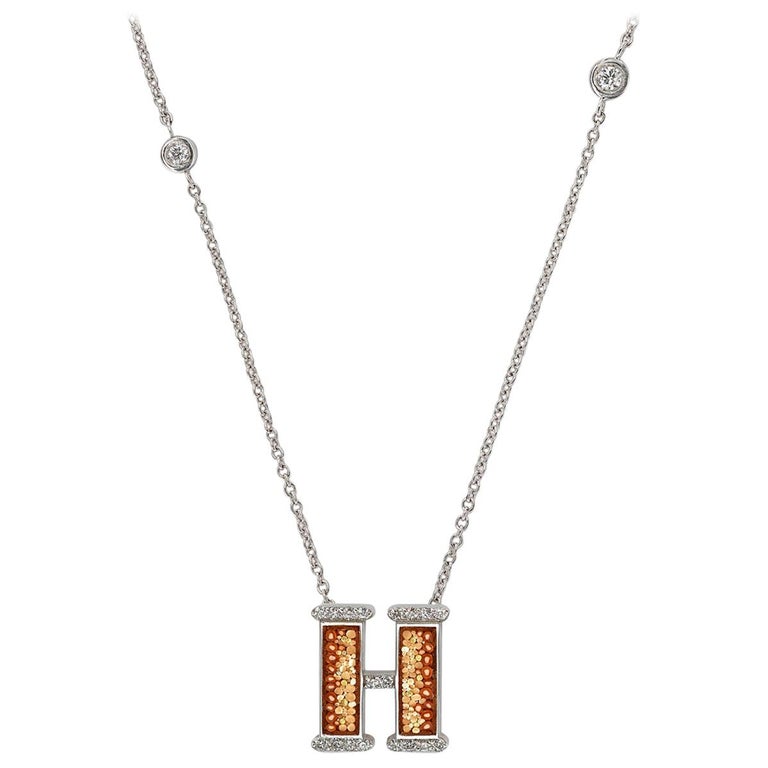 Necklace Letter H White Gold White Diamonds Hand Decorated with ...