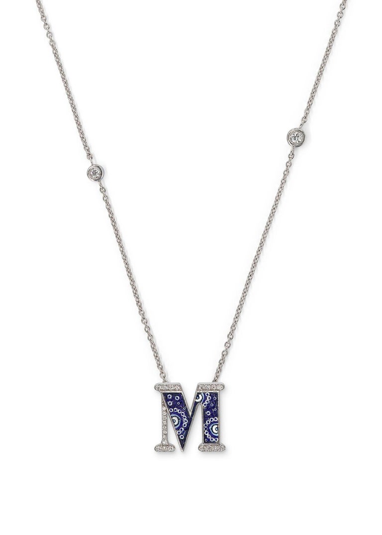 Necklace Letter M White Gold White Diamonds Hand Decorated with ...