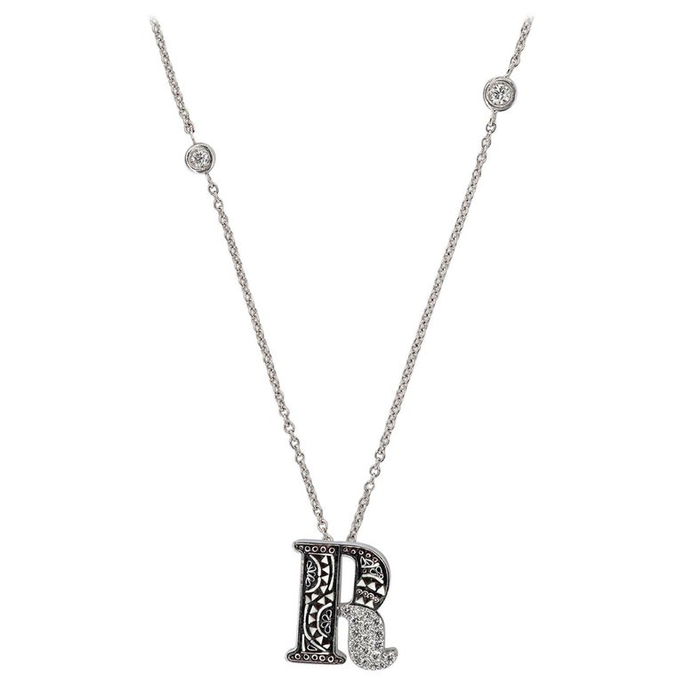 Necklace Letter R White Gold White Diamonds Hand Decorated with ...