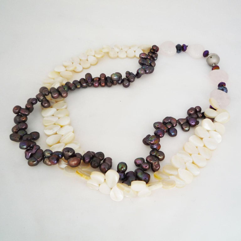 Necklace made of dark pearls and mother-of-pearl plates For Sale at ...