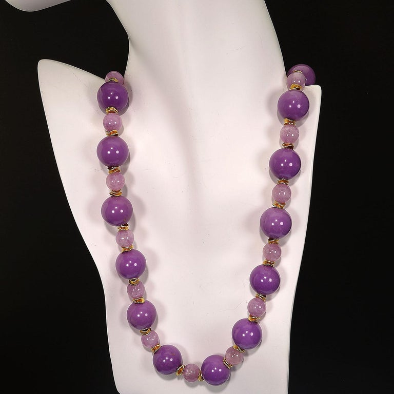 AJD Necklace of Mauve Phosphosiderite and Kunzite Beads with Gold ...