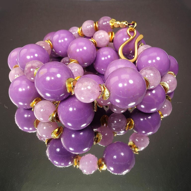 AJD Necklace of Mauve Phosphosiderite and Kunzite Beads with Gold ...