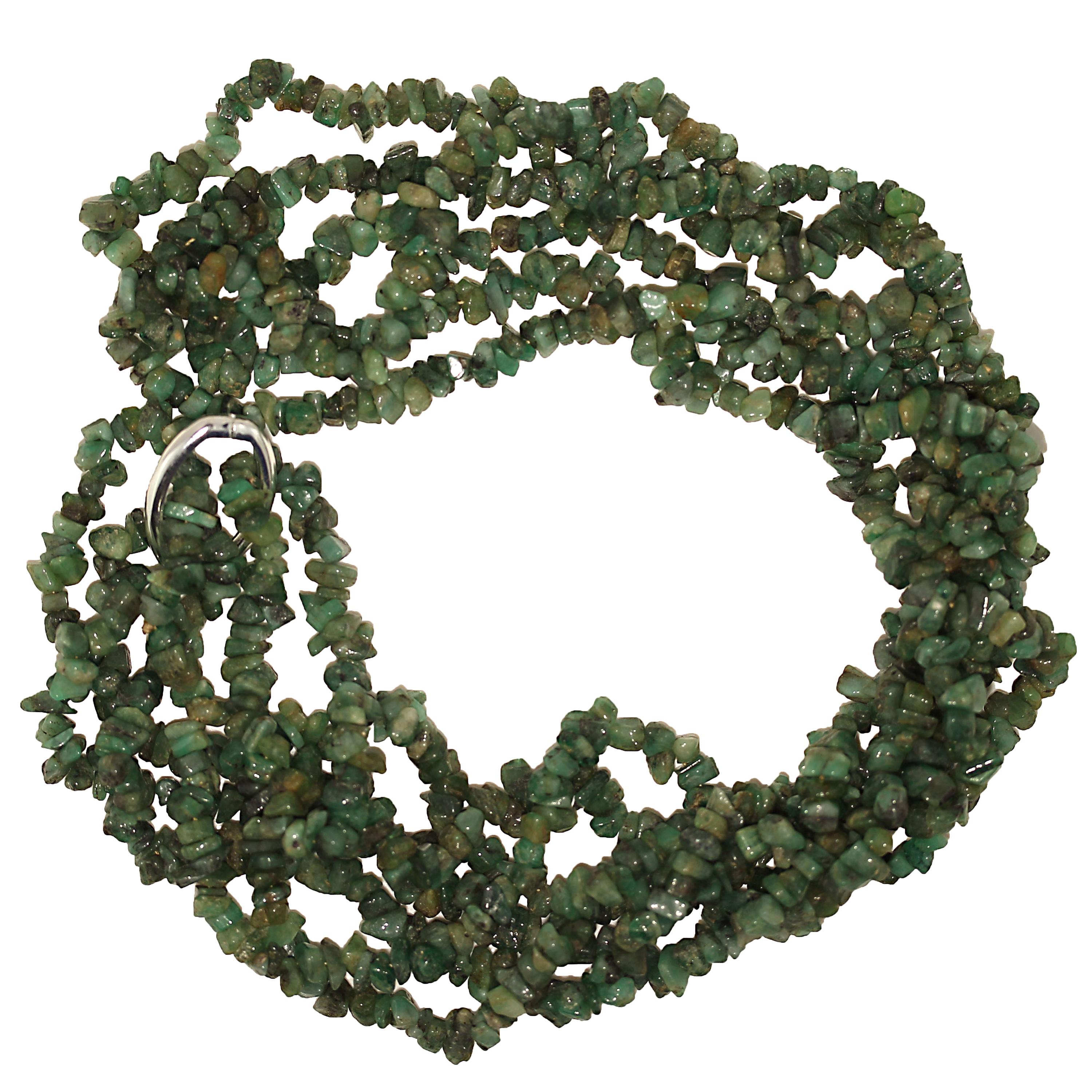 Gemjunky Necklace of Three Continuous Circles of Emerald Chips at ...