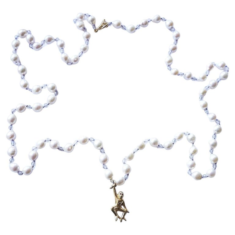 Necklace White Diamond Ruby Gold Monkey White Pearl Labradorite Silk ...