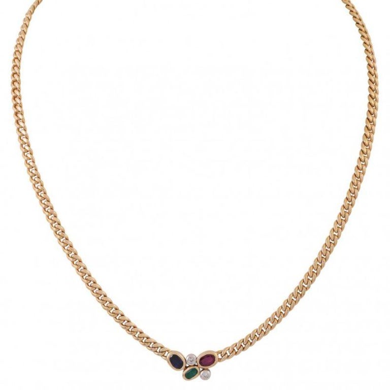 Necklace with 1 Ruby, Sapphire, Emerald For Sale at 1stDibs