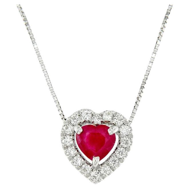 Invisible set Ruby with diamond Heart Necklace For Sale at 1stDibs