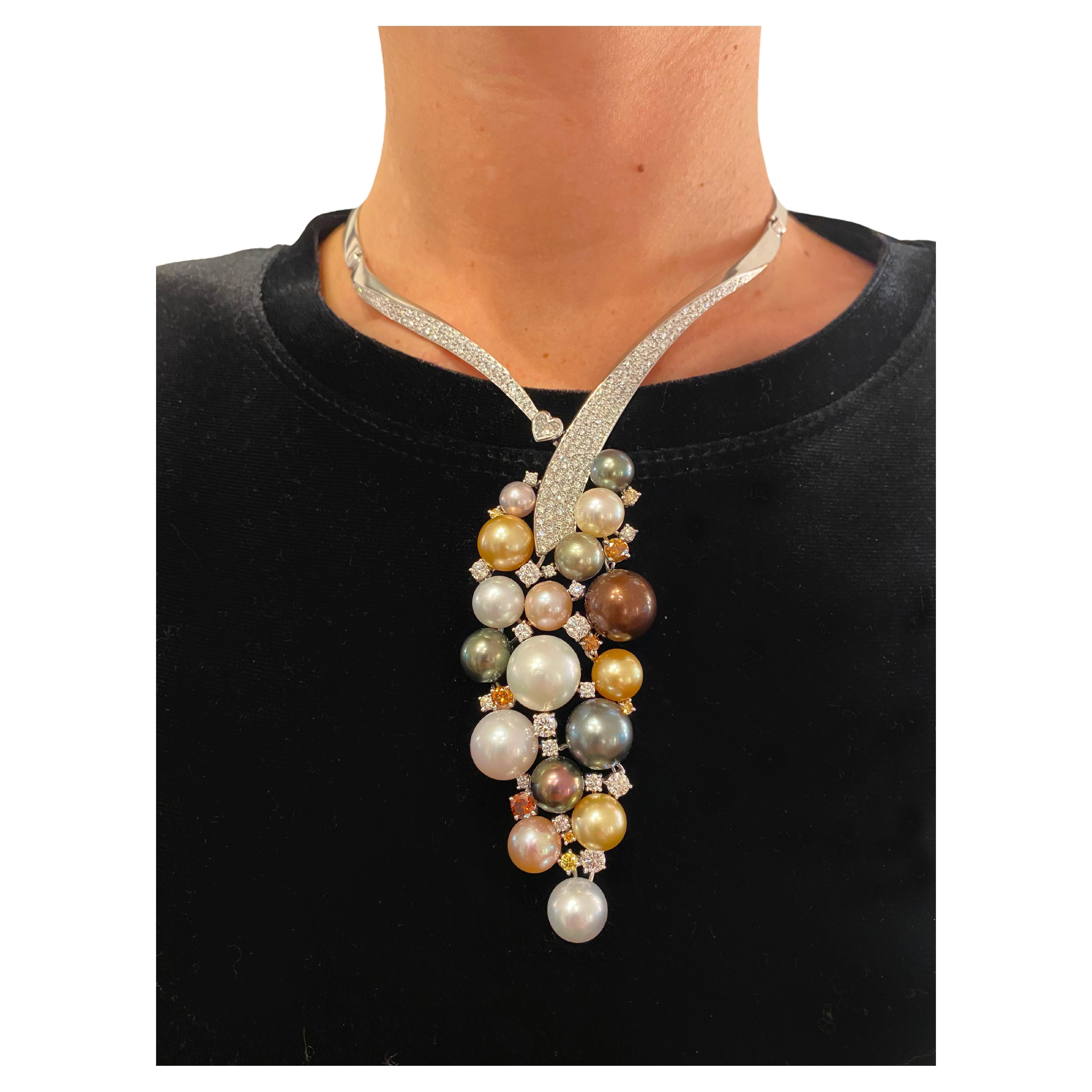 SCAVIA Diamond Green Tourmalines GreyGreen Tahiti Pearls And Ivory ...