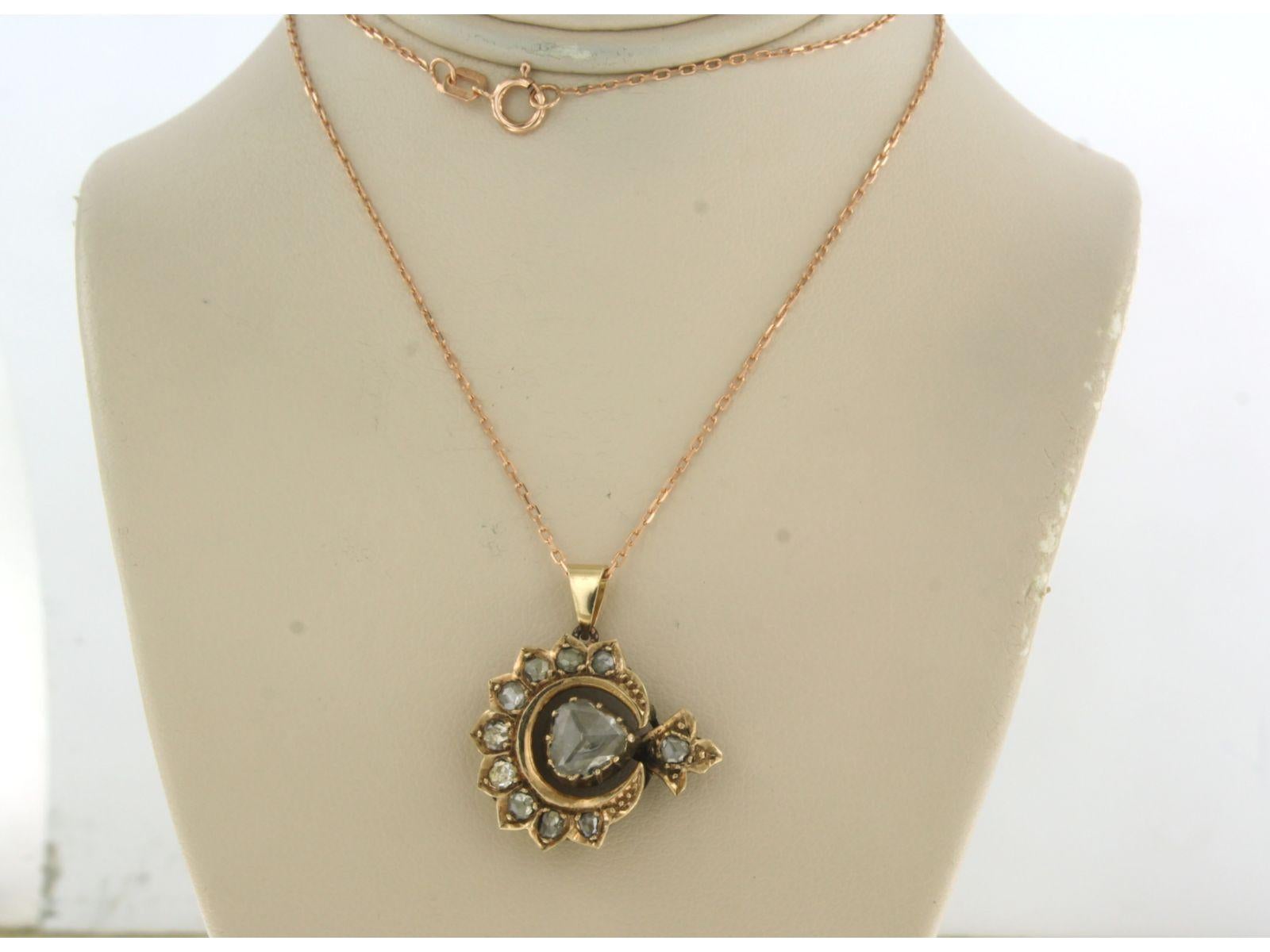 Necklace with pendant set with rose cut diamonds 14kt red gold For Sale ...