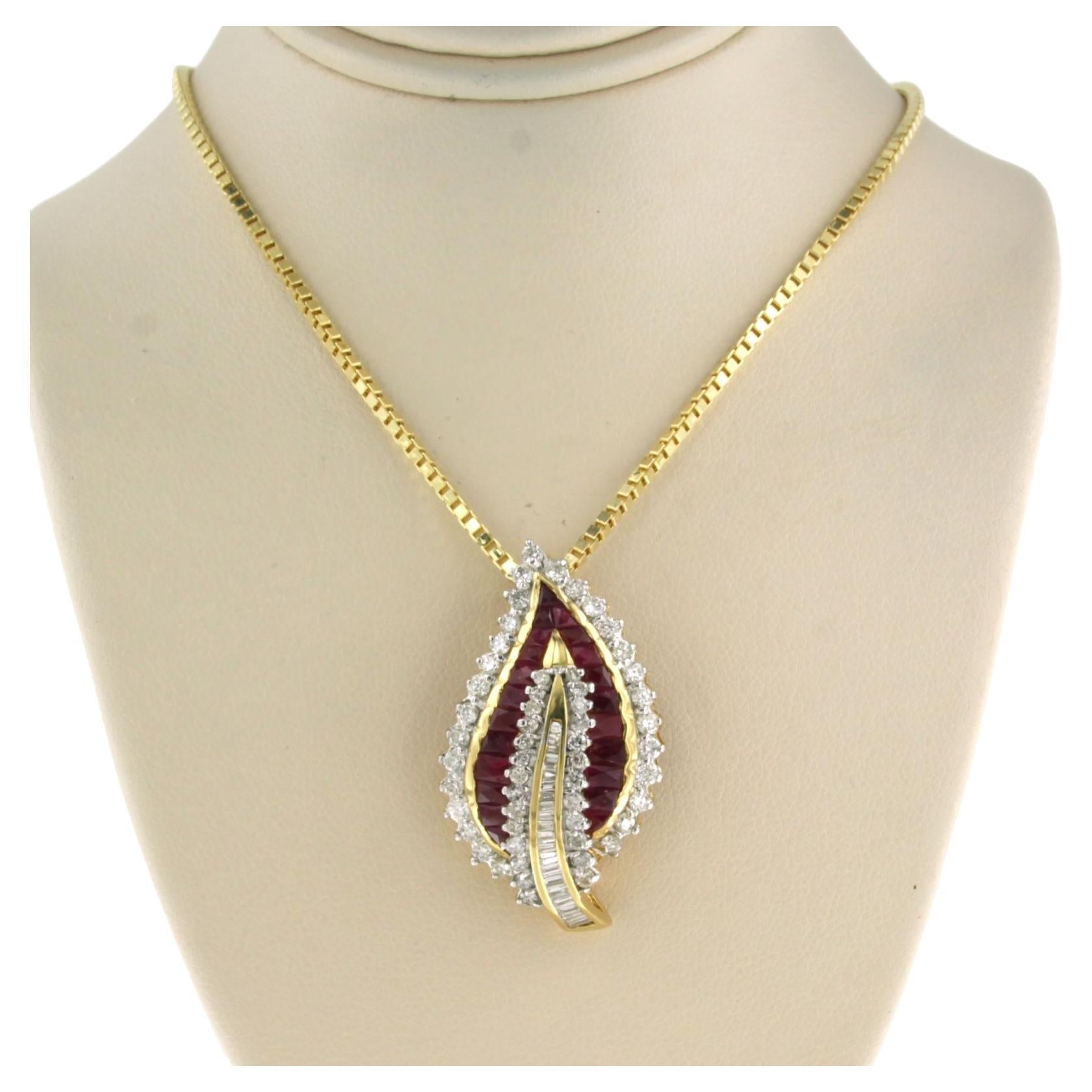 Necklace with pendant set with ruby and diamond 14k and 18k gold For ...